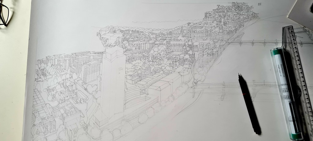 London Aerial Drawing – Andy Siddall Drawings