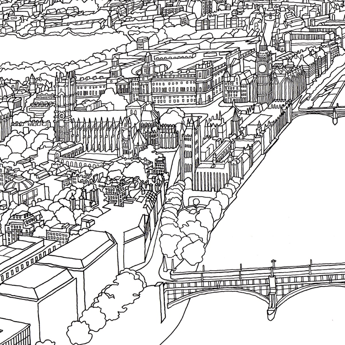 London Aerial Drawing – Andy Siddall Drawings