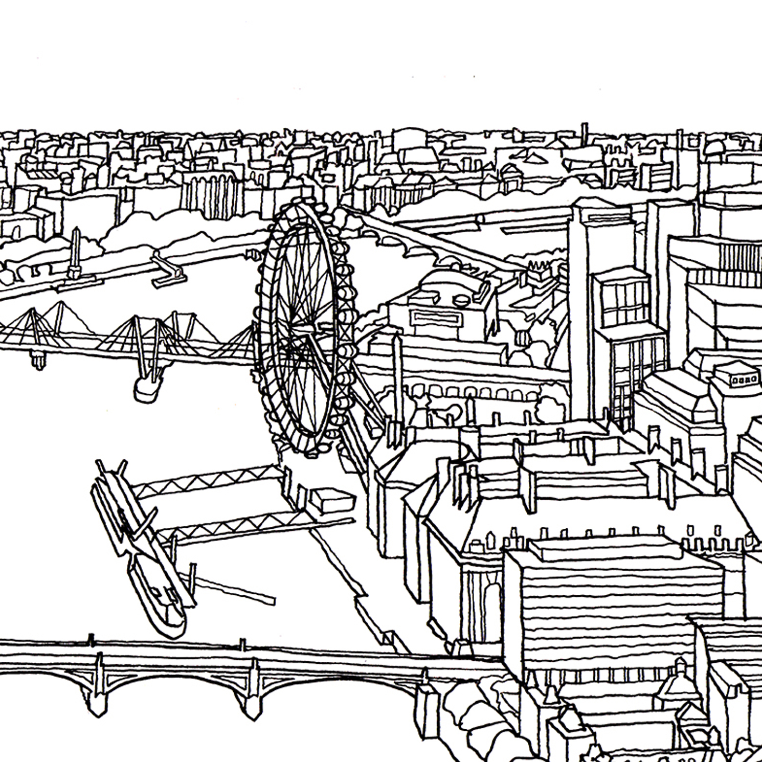 London Aerial Drawing – Andy Siddall Drawings